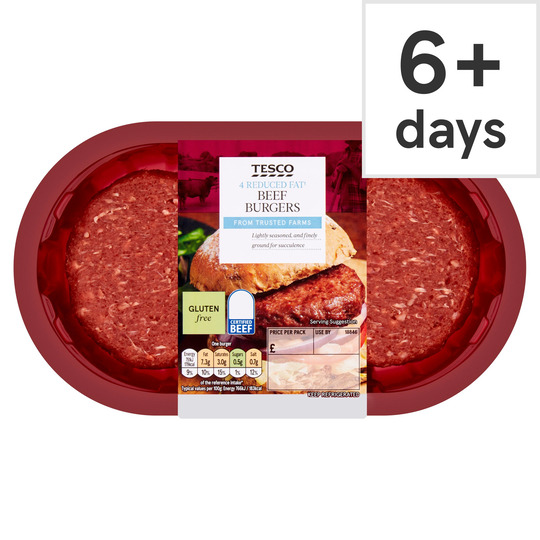 Tesco Reduced Fat Beef Burgers 454G | Really Good Culture